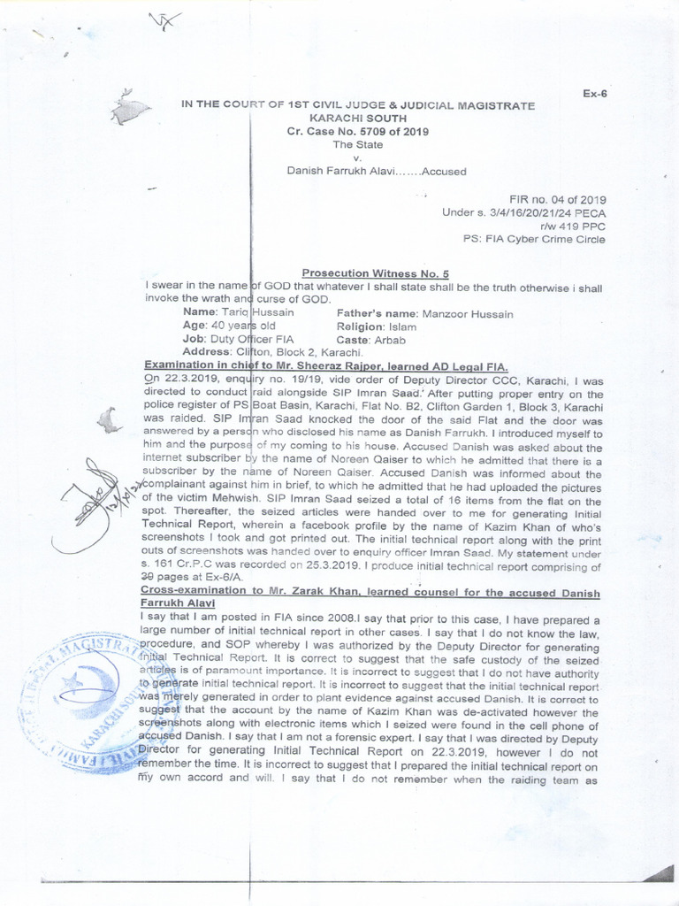 Cross Examination Tariq Hussain and Muhammad Amir Zaib Withness 5 and 8 ...