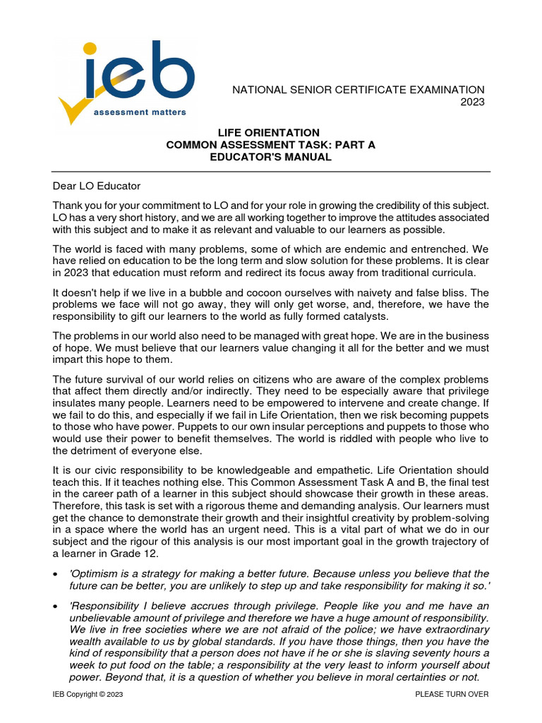 Life Orientation CAT Part A Educators Manual 2023 | Download Free PDF | Consumerism | Mental ...