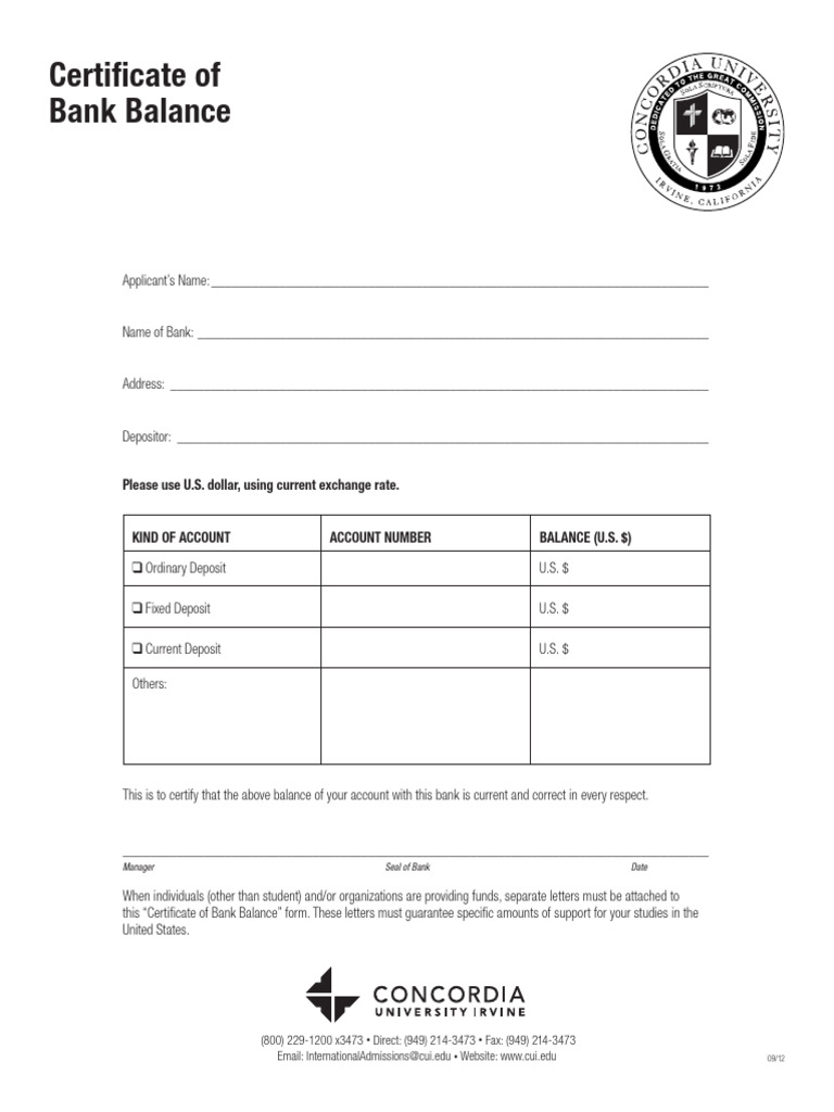 Certificate of Bank Balance Form | PDF | Business | Finance & Money ...