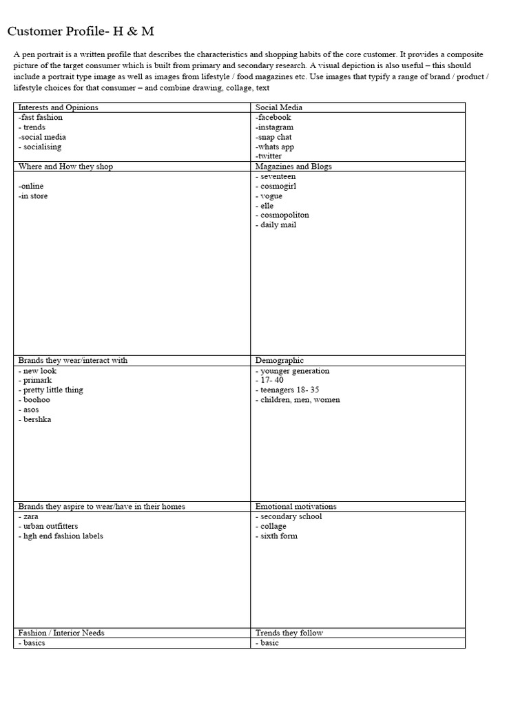 Customer Profile Demographics H M | PDF | Consumer Behaviour | Market Segmentation