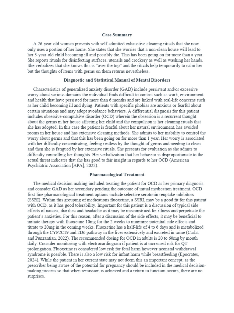 Case Summary Module 4 NUR520 | PDF | Obsessive–Compulsive Disorder ...