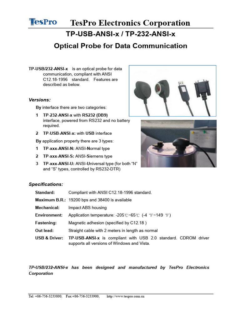 TP-USB (232) - ANSI Optical Probe12 | PDF | Computers