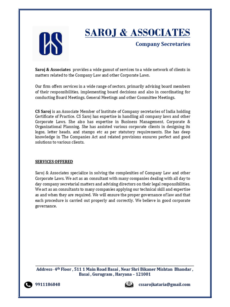 CS Saroj & Associates | PDF | Consultant | Business