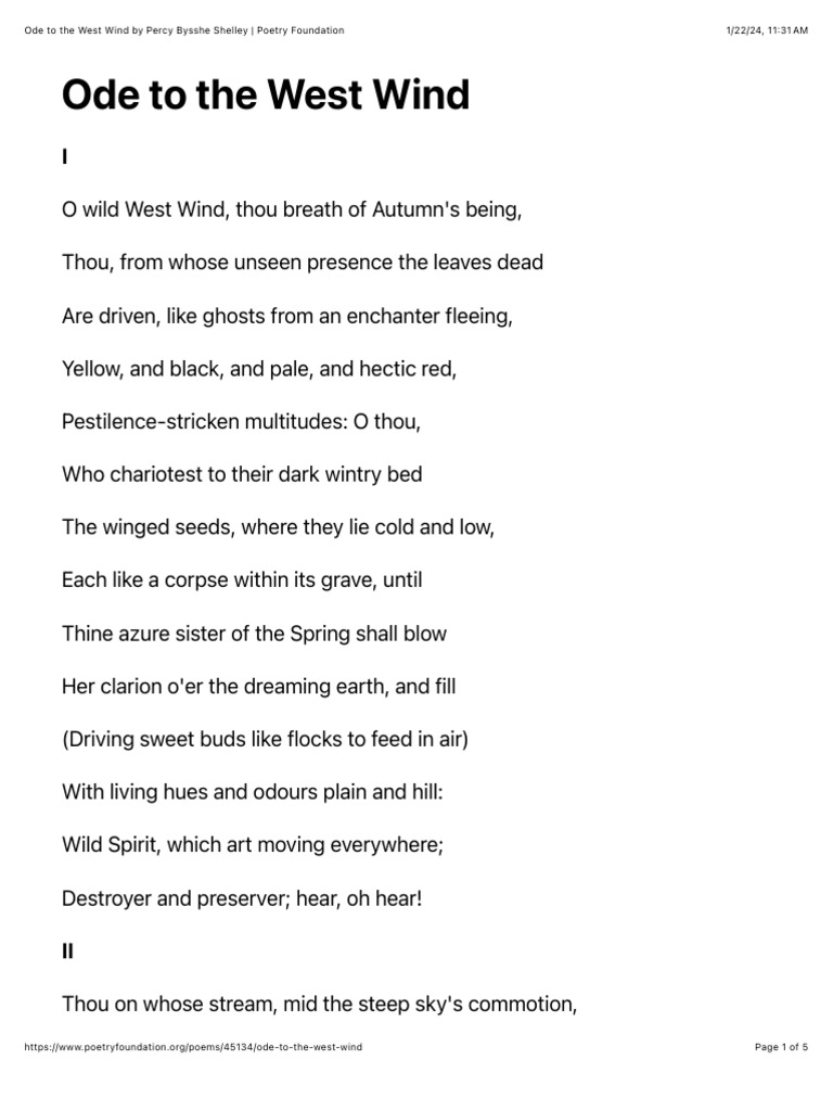 Ode To The West Wind by Percy Bysshe Shelley - Poetry Foundation | PDF ...