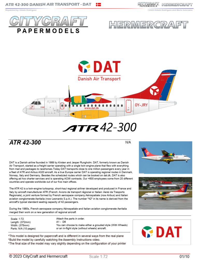 ATR 42-300 Papercraft Model Guide | PDF | Aviation | Aircraft