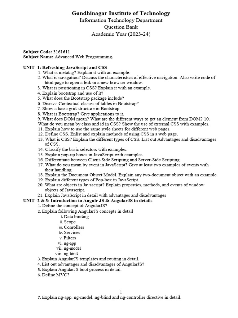 AWP Question Bank | PDF | Angular Js | Java Script