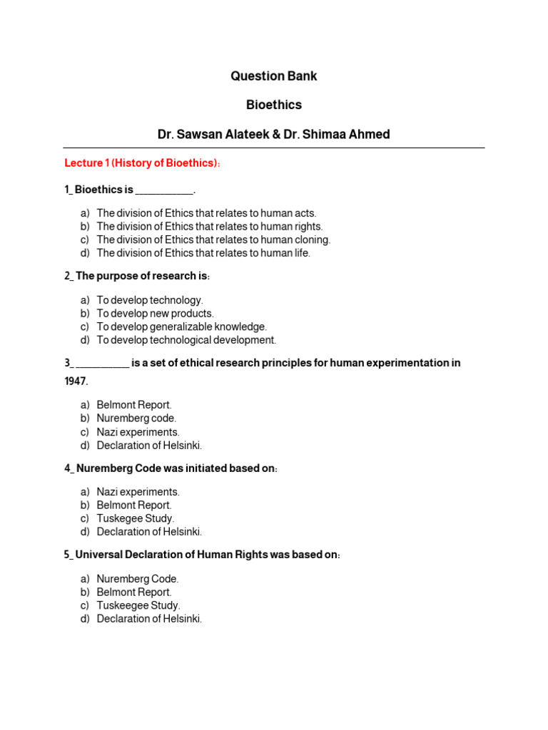 Bioethics Question Bank | PDF | Gene Therapy | Stem Cell