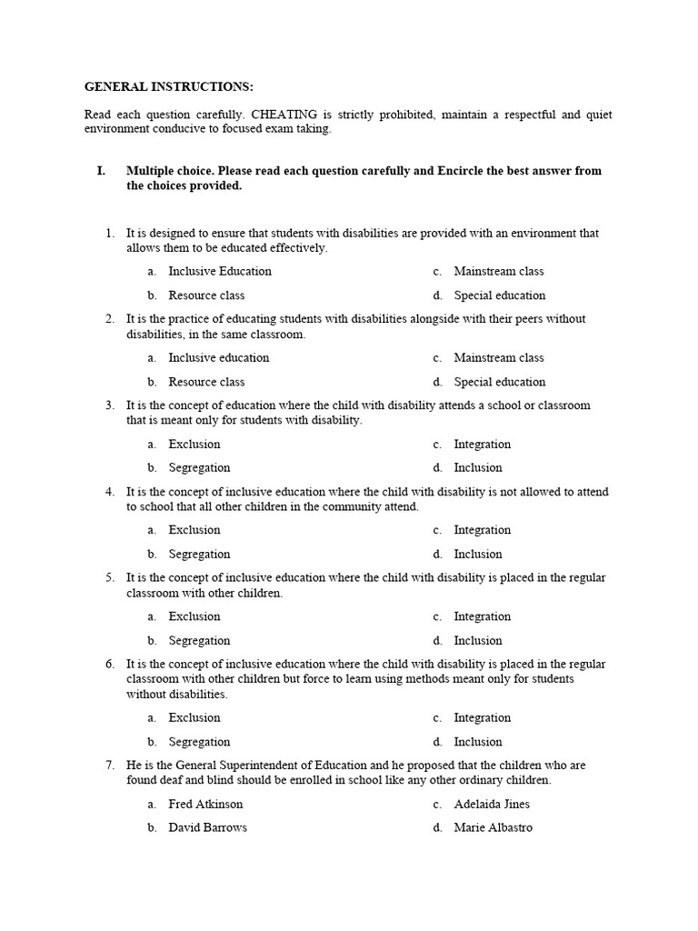 Test Construction Multiple Choice Exam | Download Free PDF | Inclusion ...