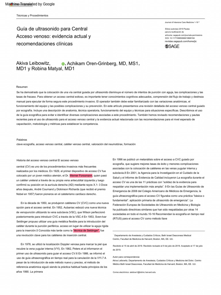 Usg CVC Español | PDF | Medicina CLINICA | Especialidades Medicas
