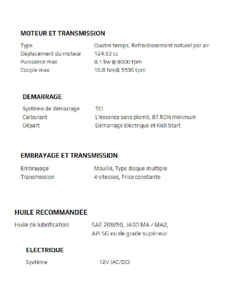 Tvs HLX 125 Fiche Technique | PDF