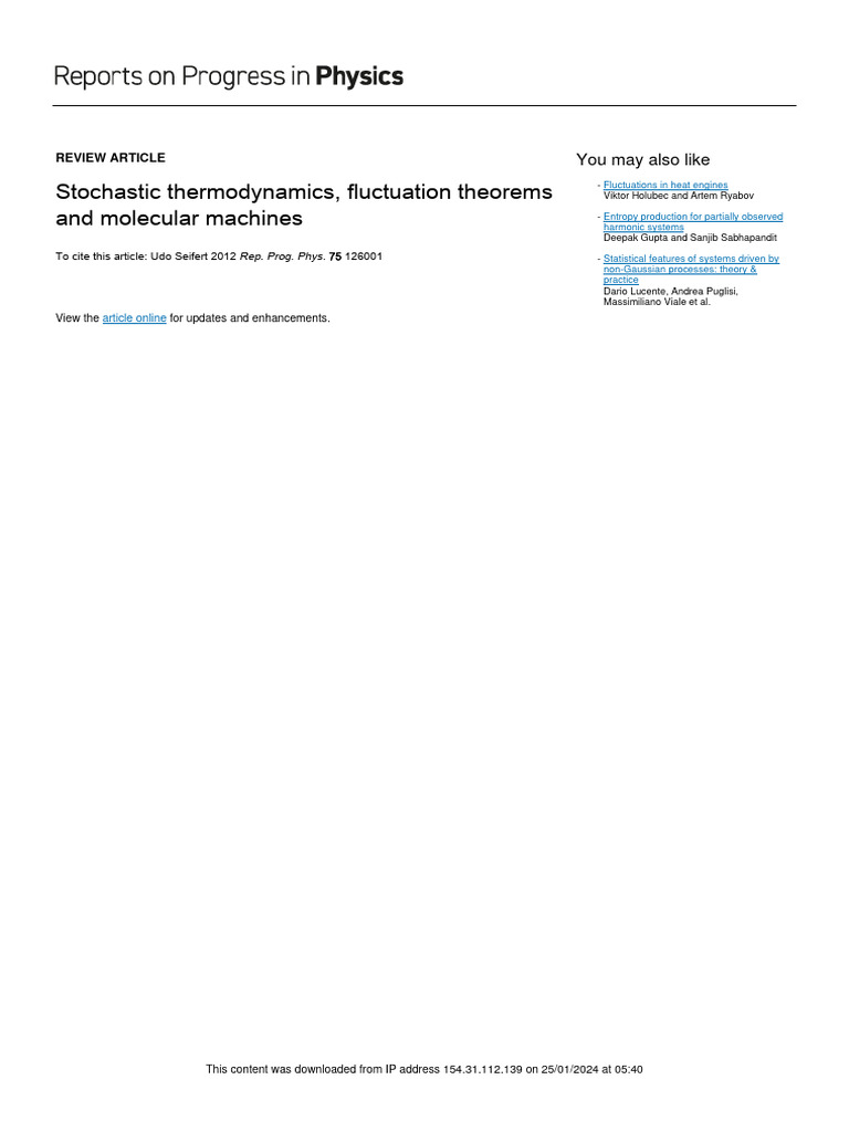 Stochastic Thermodynamics, Fluctuation Theorems and Molecular Machines ... Stochastic Thermodynamics, Fluctuation Theorems and Molecular Machines ...