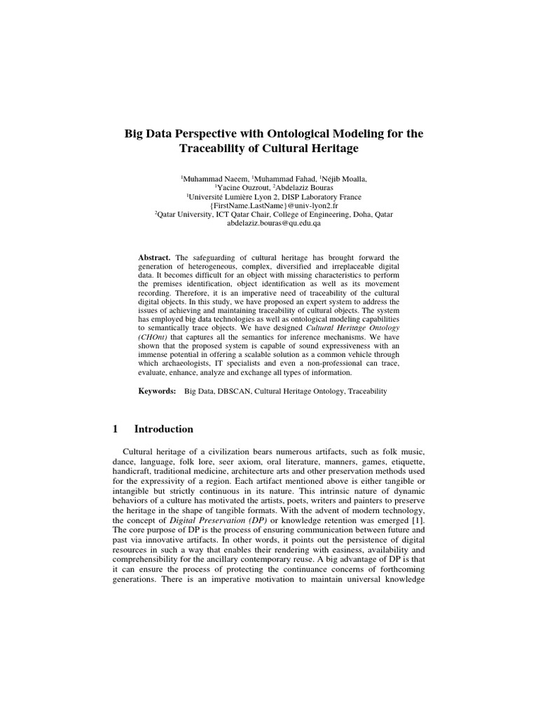 Big Data Perspective With Ontological Modeling For The Traceability Of Cultural Heritage Pdf