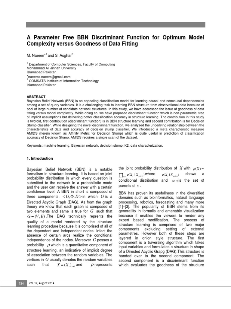 A Parameter Free BBN Discriminant Function For Optimum Model Complexity Versus Goodness of Data ...