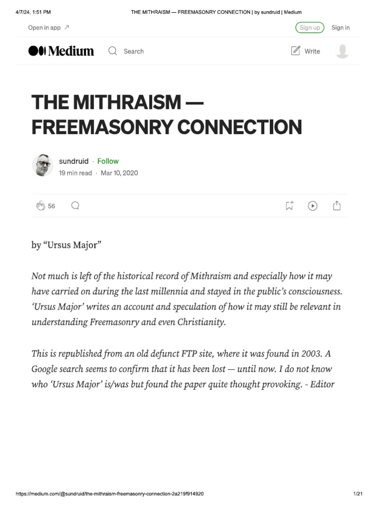 The Mithraism - Freemasonry Connection | PDF