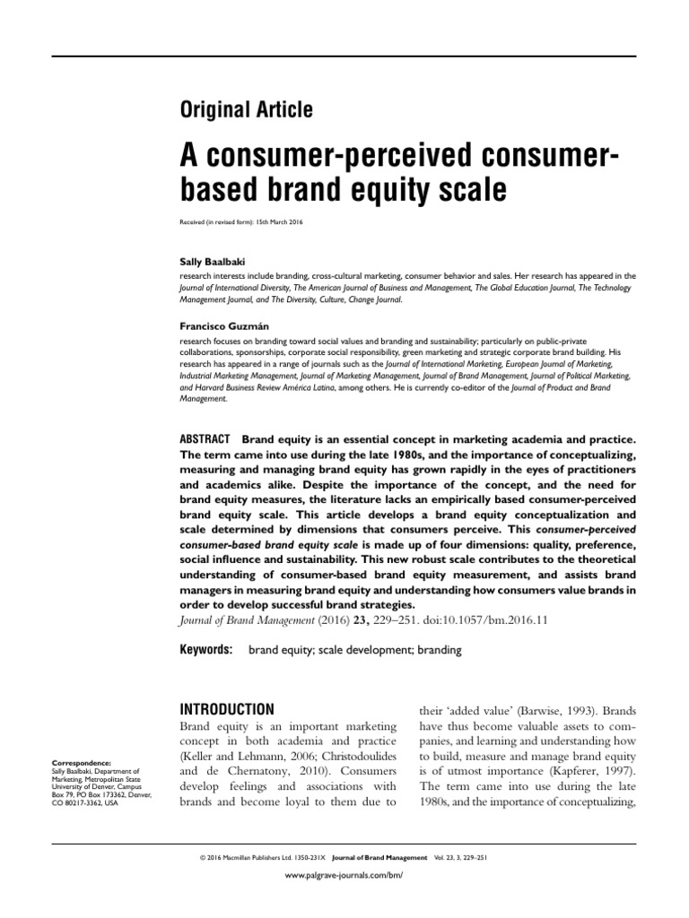 Consumer-Based Brand Equity Scale | PDF | Brand | Marketing