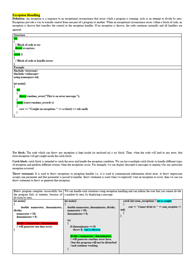 Week 14 - Exception Handling | PDF | Pointer (Computer Programming) | C++