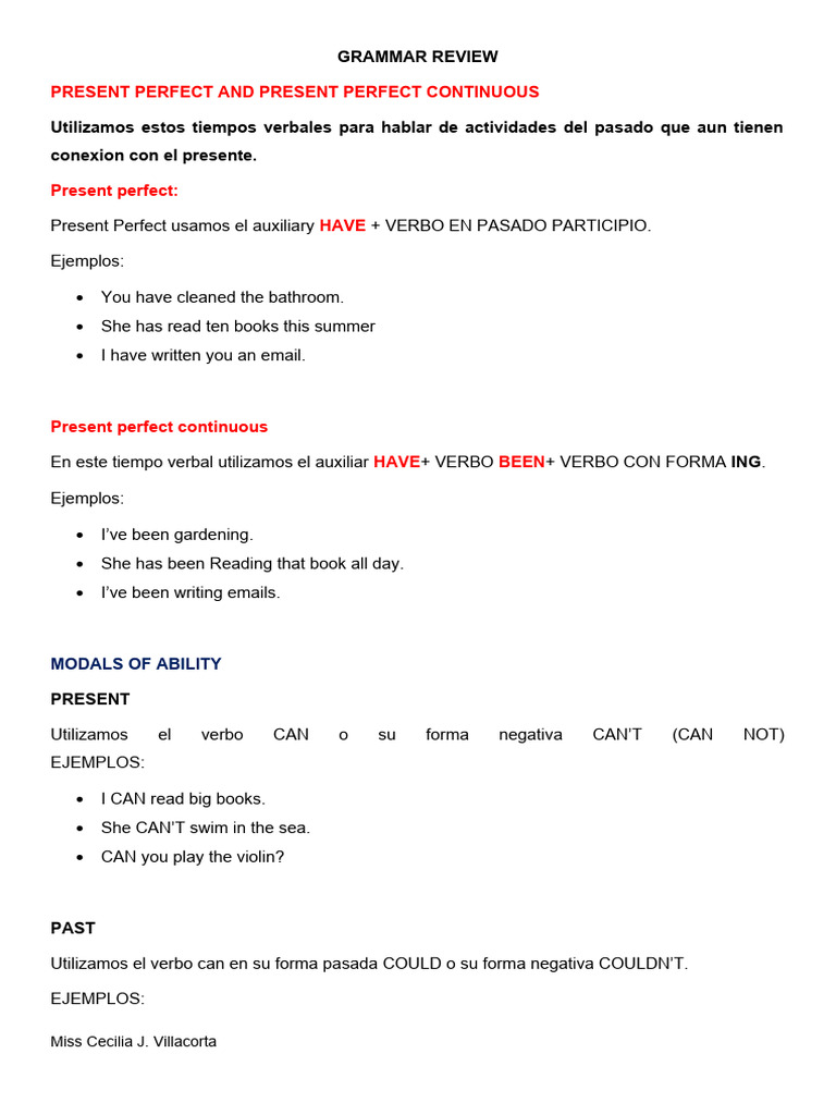 Grammar Review: Perfect Tenses & Modals | PDF | Grammar