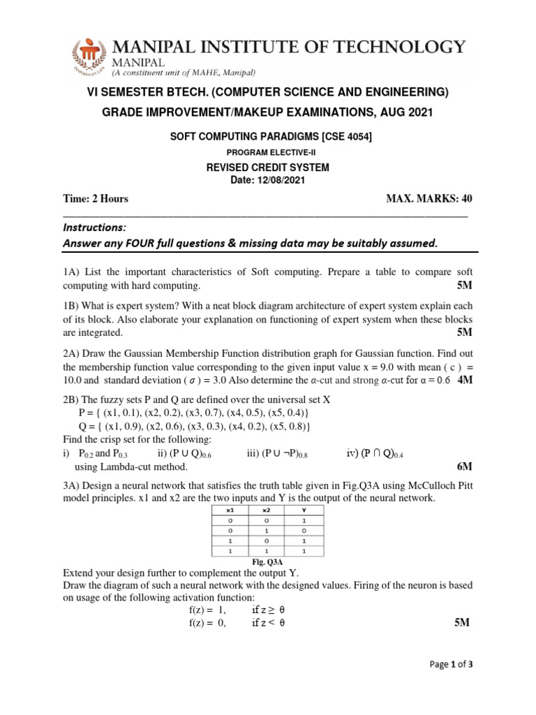 Soft Computing Aug2021Makeup | PDF | Normal Distribution | Applied ...