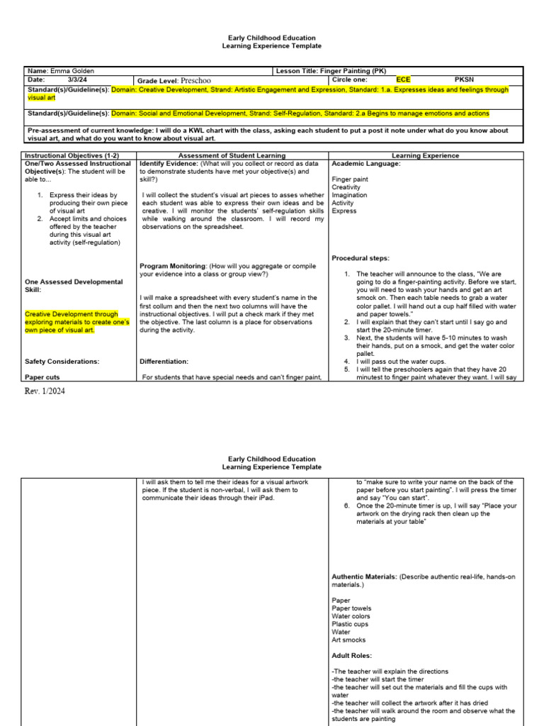 Ece Lesson Plan Template 5 2 1 | PDF | Behavioural Sciences | Cognition