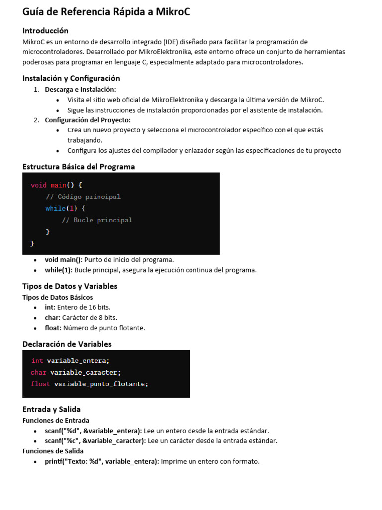 Guía de Referencia Rápida A MikroC | PDF
