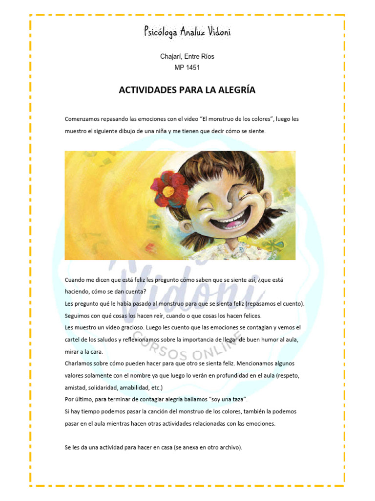 Actividades Para La Alegria Pdf Las Emociones Humor
