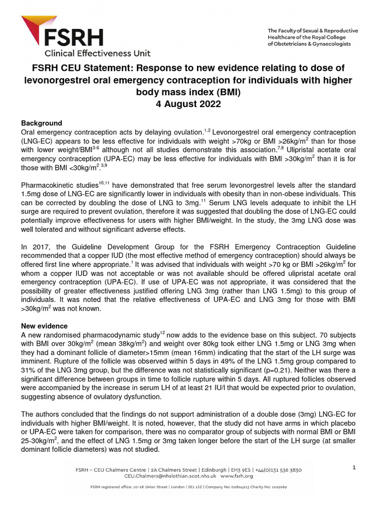 FSRH Ceu Statement Response To Edelman 2022 Aug22 | PDF | Birth Control ...