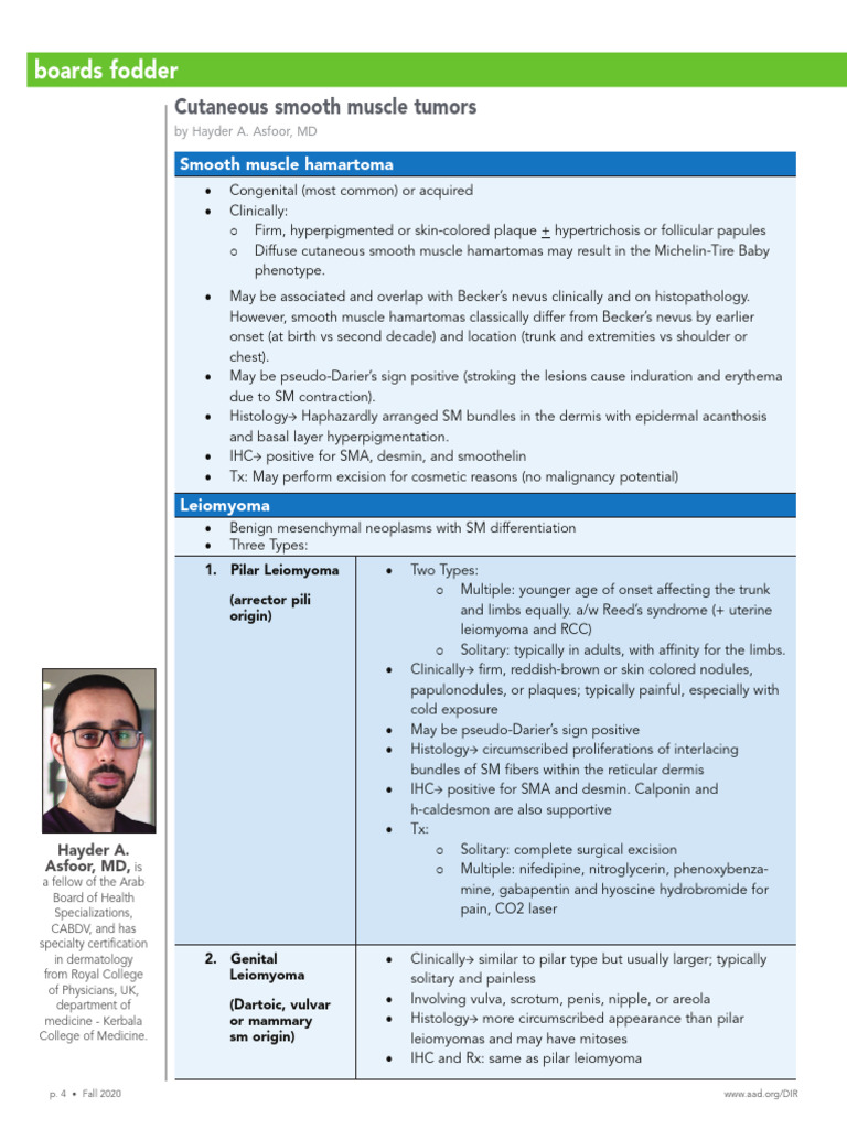 AAD BF Cutaneous Smooth Muscle Tumors | PDF | Medical Specialties ...
