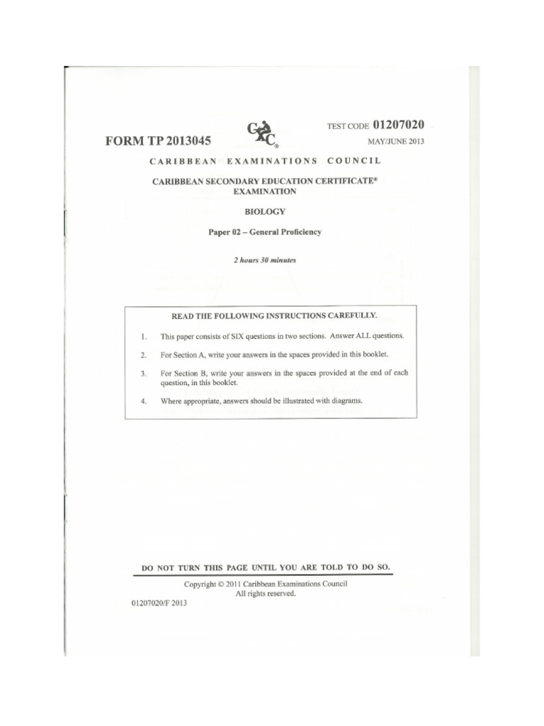 Biology p2 CXC 2013 | PDF