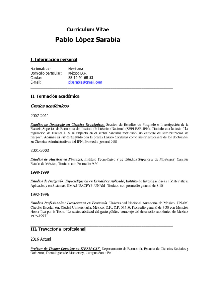 CV - Pablo López Sarabia | PDF | México | Universidad