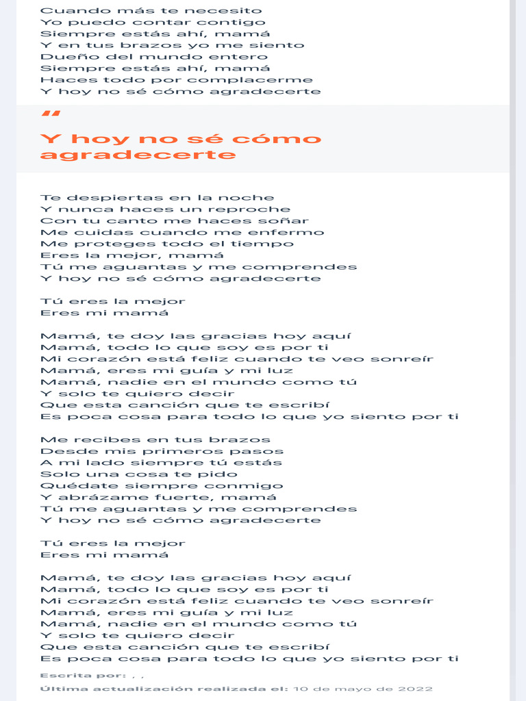 Letra De Mamá De El Show De Bely Y Beto Musixma Pdf Pdf