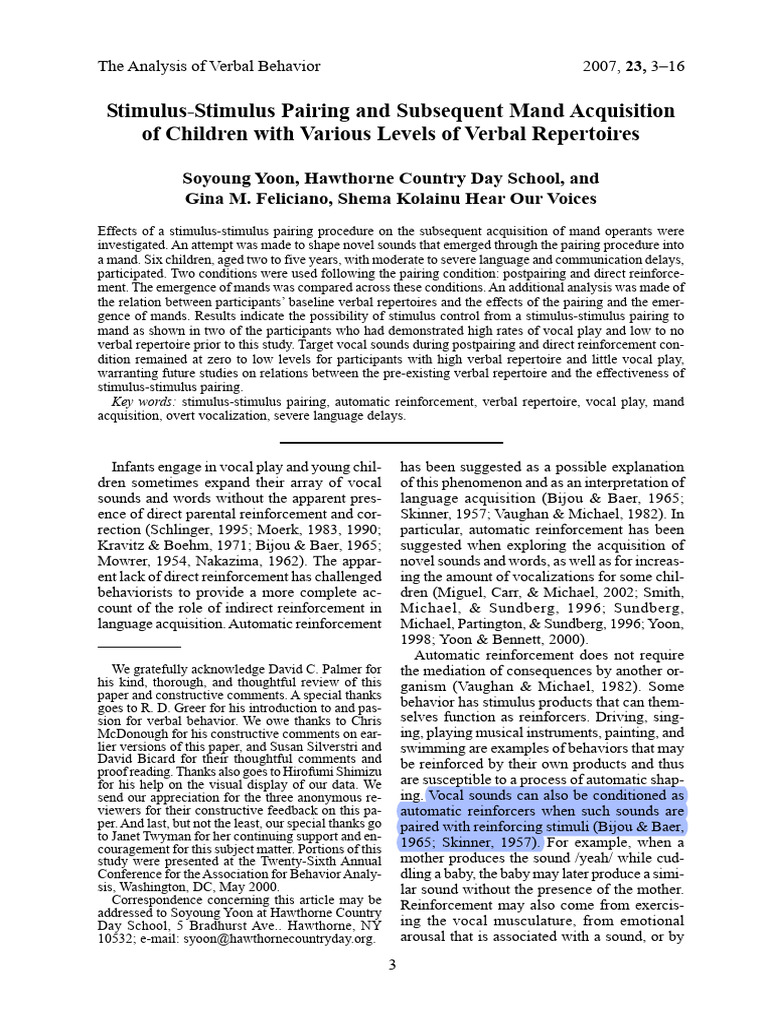 Stimulus Pairing & Mand Acquisition Study | PDF | Reinforcement ...