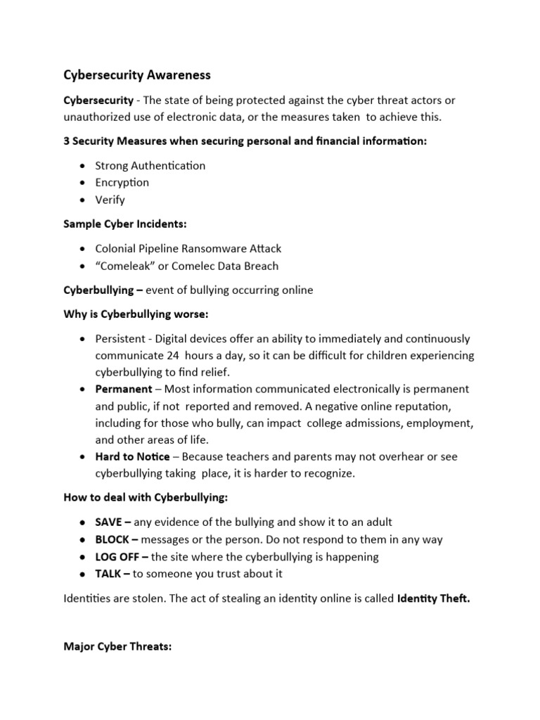Cybersecurity And Data Privacy Awareness Summary Download Free Pdf