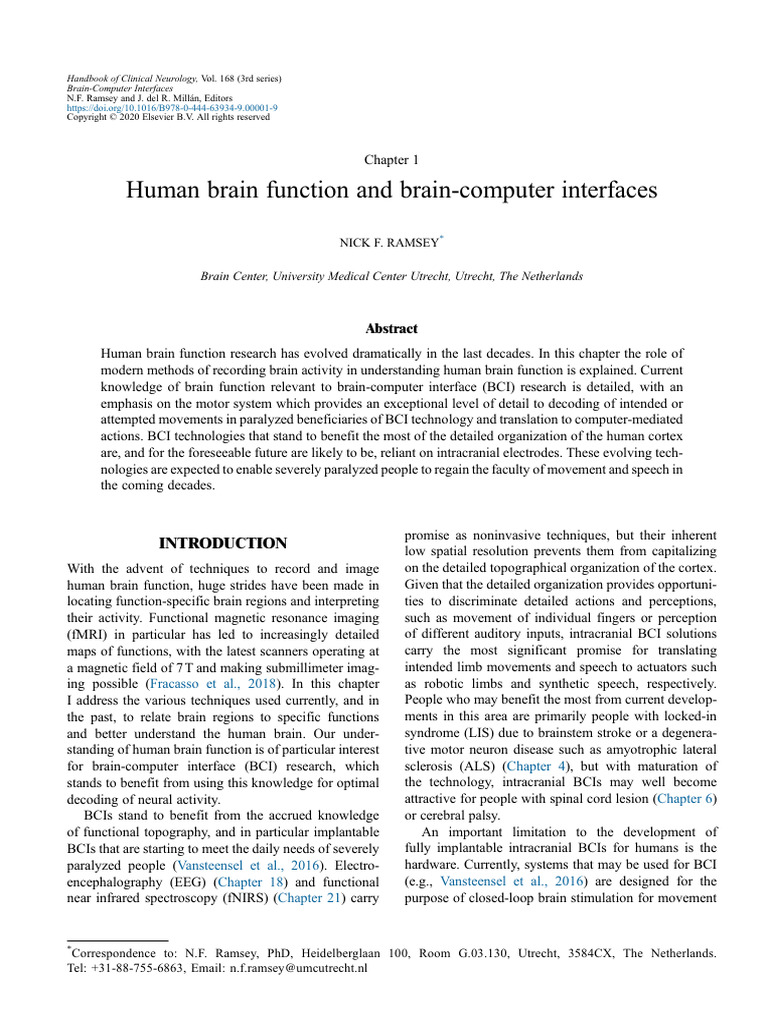Human Brain Function and Brain-Computer Interfaces: Nick F. Ramsey ...