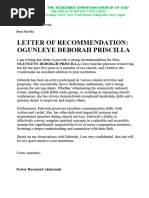 Pastor Recommendation Letter | PDF | Religion & Spirituality