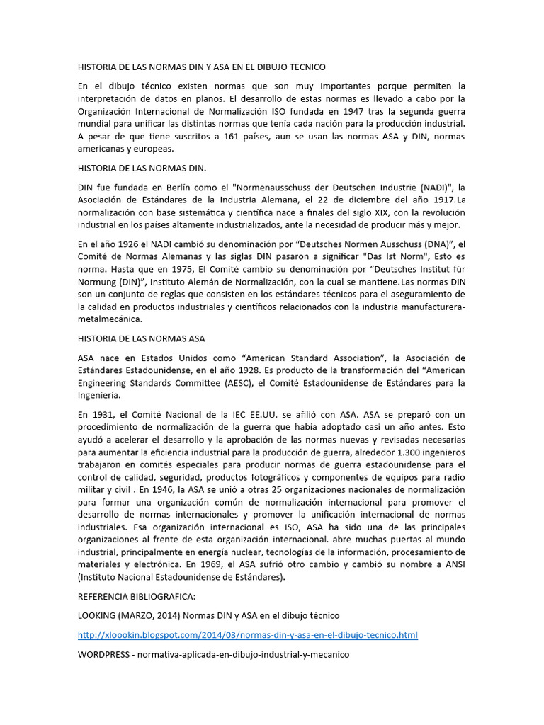 Historia de Normas DIN y ASA en Dibujo Técnico | PDF | Estandarización ...