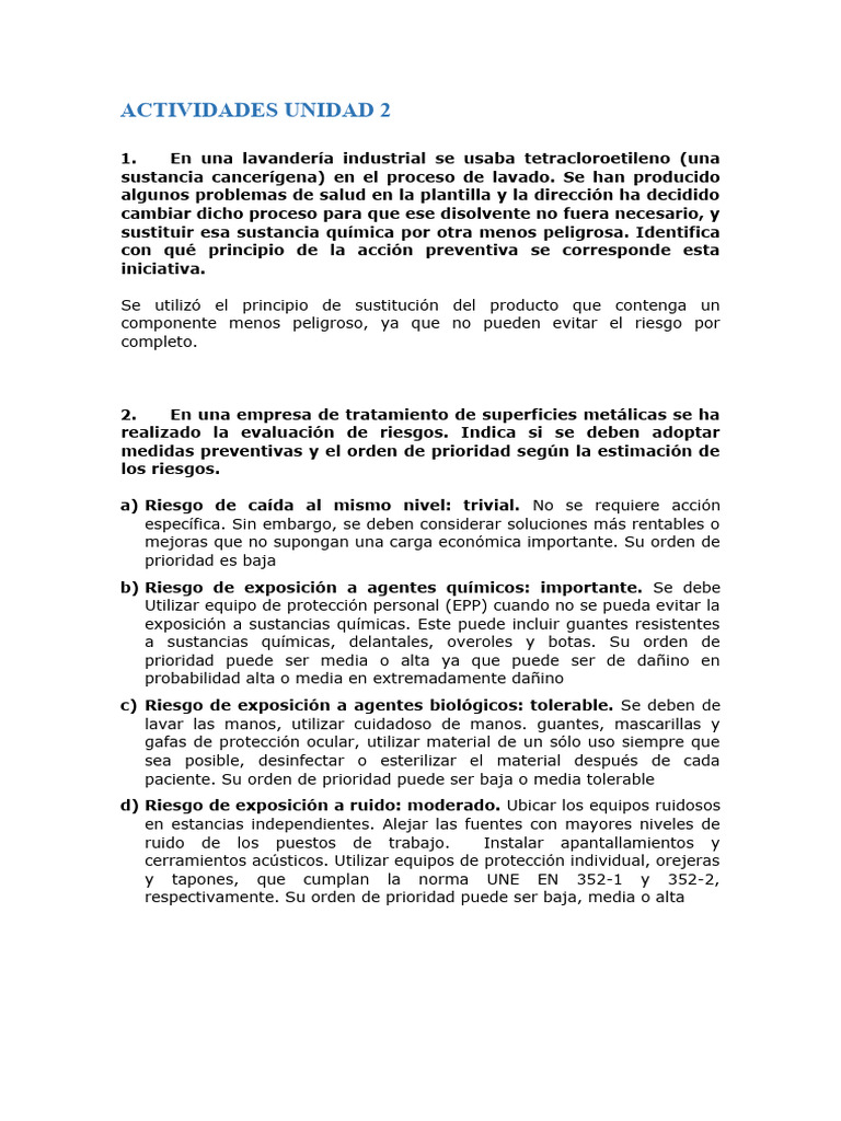 ejercicios unidad 2 PRL | PDF | ruido