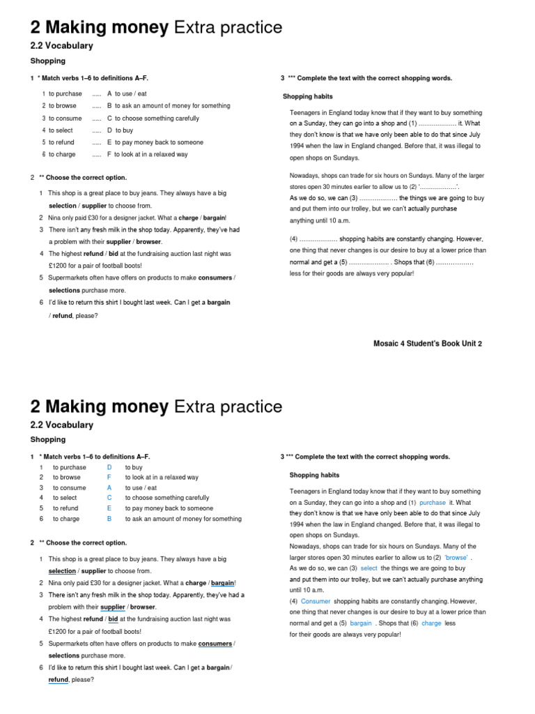 Mosaic sb4 c2 pg24 VP 01 01 | PDF | Auction | Supermarket