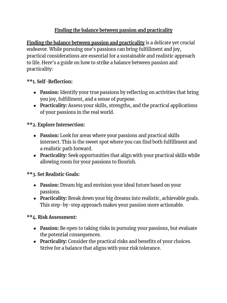 Lesson 8 - Find The Balance Between Passion and Practicality | PDF ...