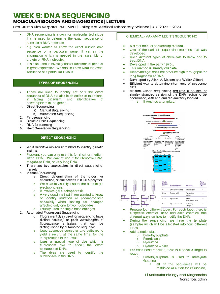Week 9 - Modx311 Lec (P) | PDF | Dna Sequencing | Dna
