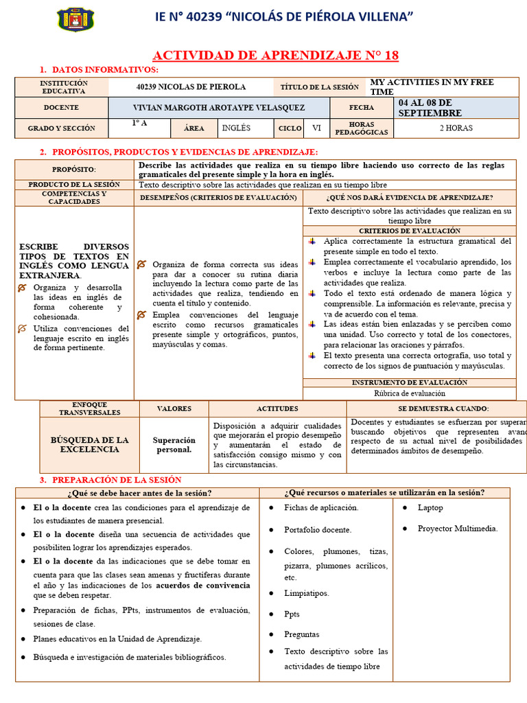 Actividades en mi tiempo libre | PDF | Evaluación | Aprendizaje