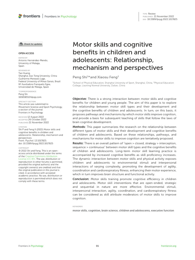 2.3 Motor Skills and Cognitive Benefits in Children | PDF | Executive ...
