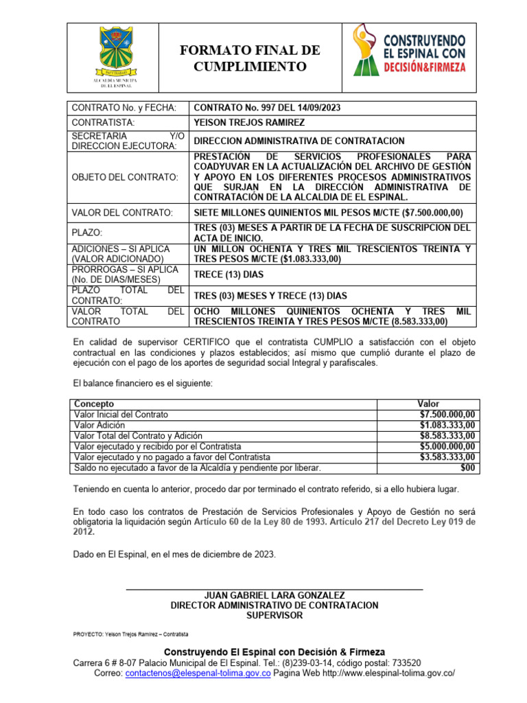 Formato Final de Cumplimiento Yeison | PDF