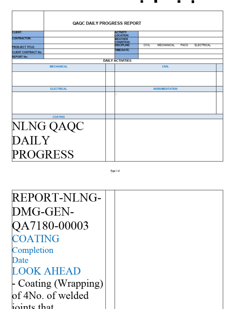 NLNG QAQC Daily Progress Report | PDF | Nondestructive Testing ...