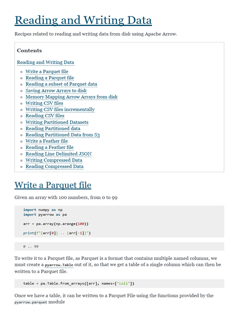 Arrow Cookbook | PDF | Comma Separated Values | Data Management