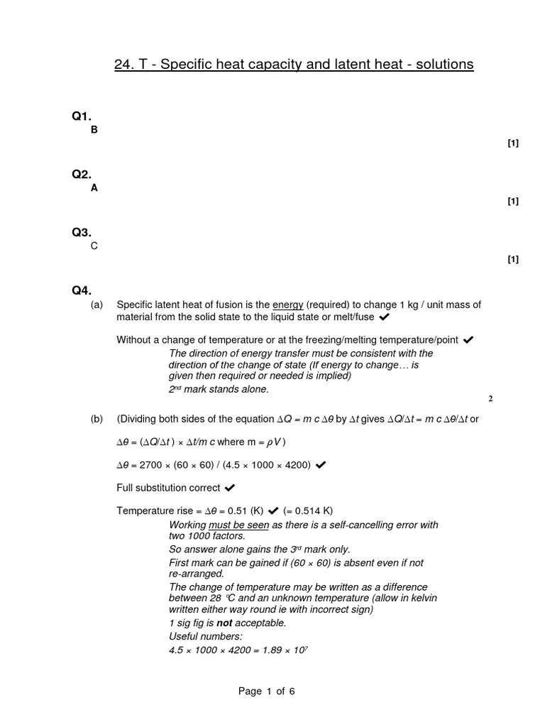28. T - Specific heat capacity and latent heat - solutions | PDF | Heat ...