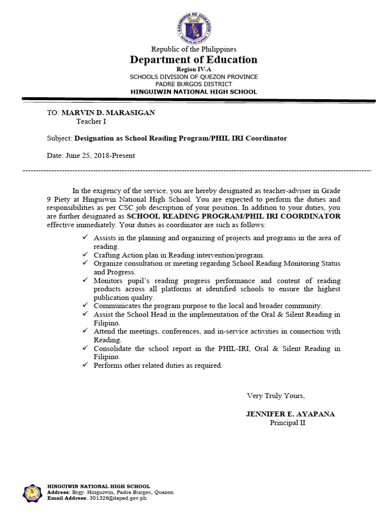 Designation Letters for Teacher Roles | PDF | Government