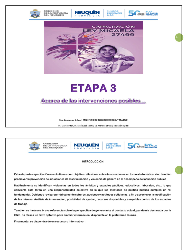 Capacitación Ley Micaela 27449 - Intervenciones Posibles | PDF | Crecimiento personal y ...