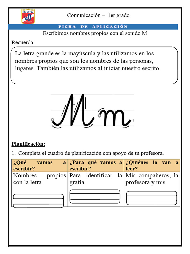 Ficha Escribimos Nombres Propios Con M | PDF