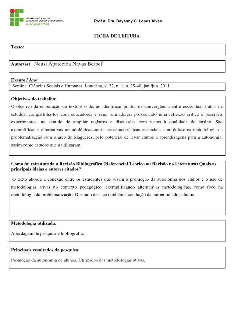 Modelo Ficha de Leitura | PDF | Sociologia | Science