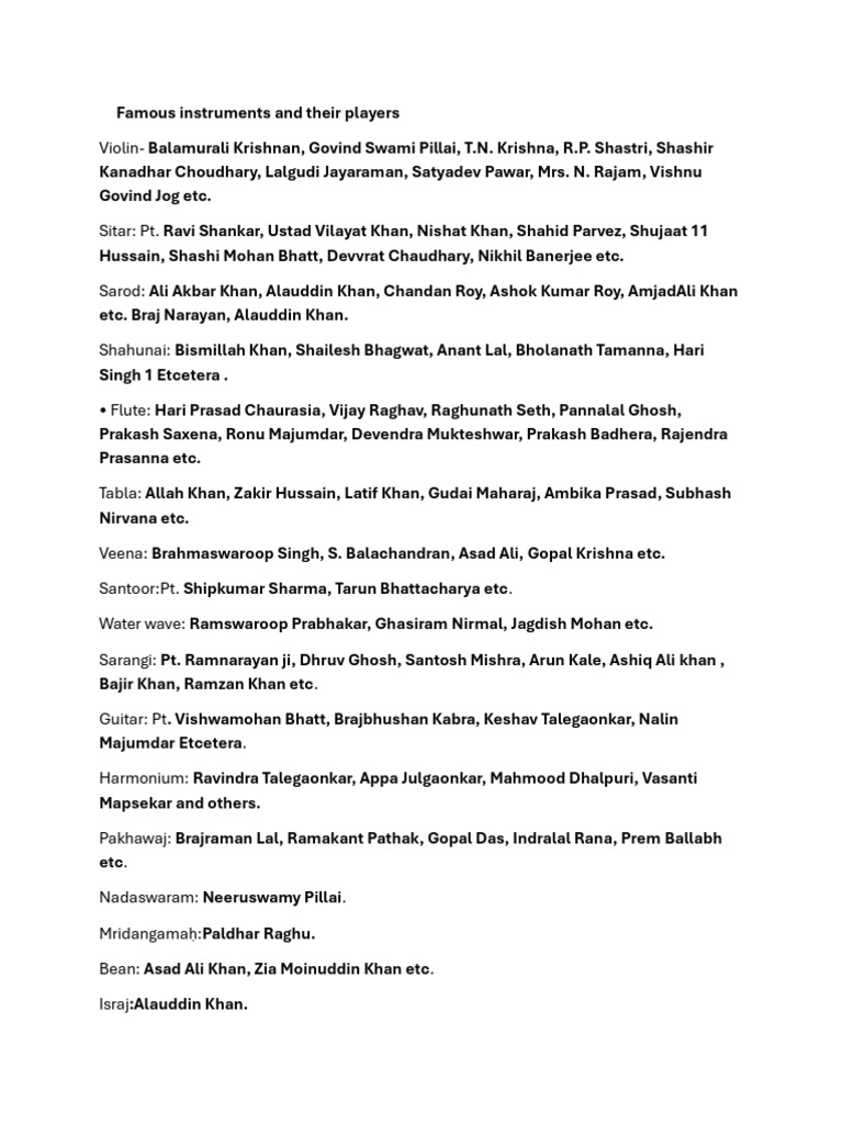Famous Instrument and Their Player | PDF